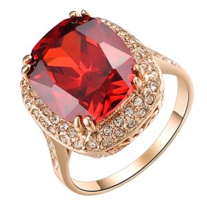 yoursfs big halo austrian crystal red fashion rings for women 18k gold plated ruby cocktail ring jewellery(size 7)