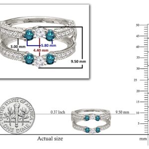 Dazzlingrock Collection 0.60 Carat (Ctw) Round Blue & White Diamond Contour Double Guard Enhancer Wedding Ring for Her in 10K White Gold, Size 6.5