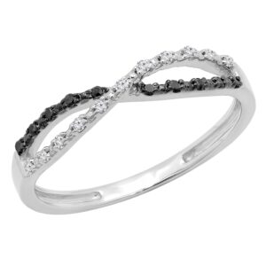 dazzlingrock collection 0.10 carat (ctw) round black diamond & white diamond swirl infinity style wedding band for women in 925 sterling silver size 10