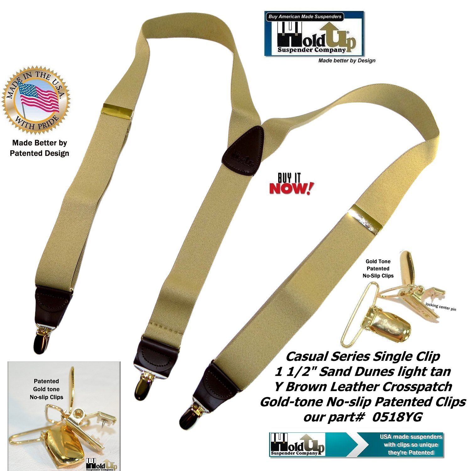 Hold-Up Suspender Company Casual Series Sand Dunes YG Suspenders for Men In the Traditional Y-Back Style with USANo-Slip Clips