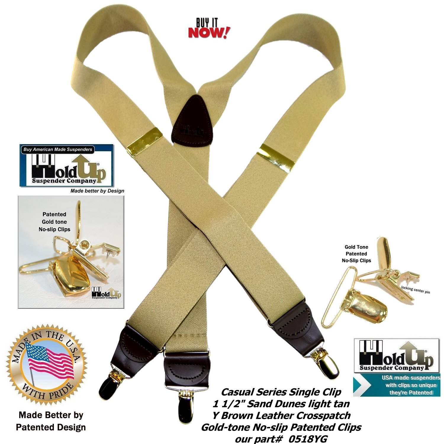 Hold-Up Suspender Company Casual Series Sand Dunes YG Suspenders for Men In the Traditional Y-Back Style with USANo-Slip Clips