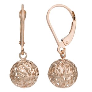 10k rose gold diamond-cut pierced ball leverback earrings