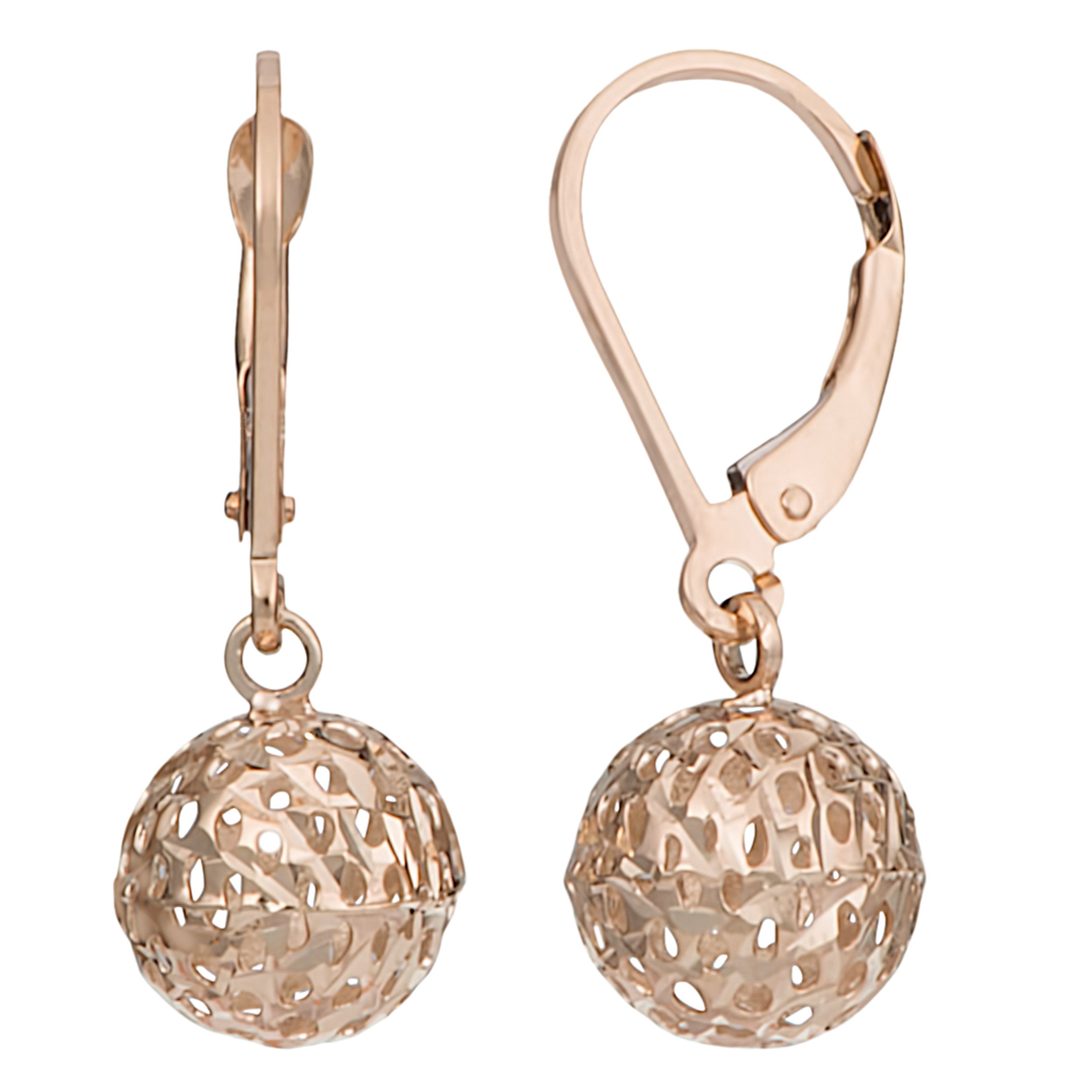 10k Rose Gold Diamond-Cut Pierced Ball Leverback Earrings