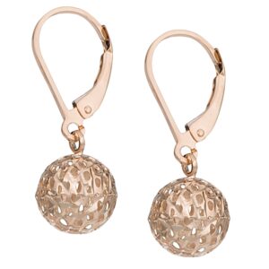 10k Rose Gold Diamond-Cut Pierced Ball Leverback Earrings