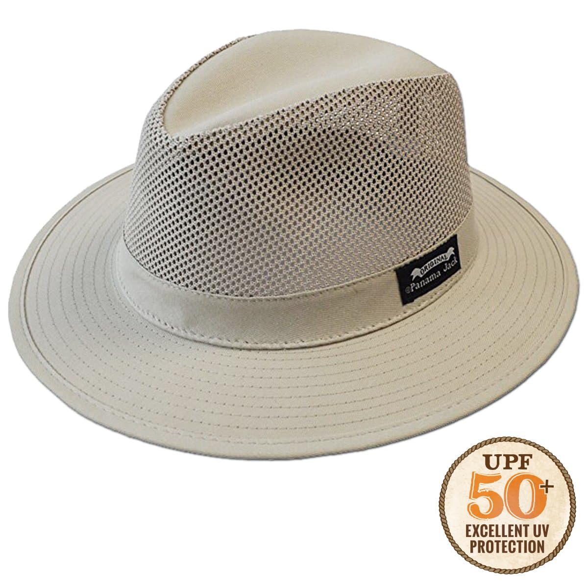 Panama Jack Original Mesh Safari Hat, 2 1/2" Brim, UPF (SPF) 50+ Sun Protection (Large) Khaki