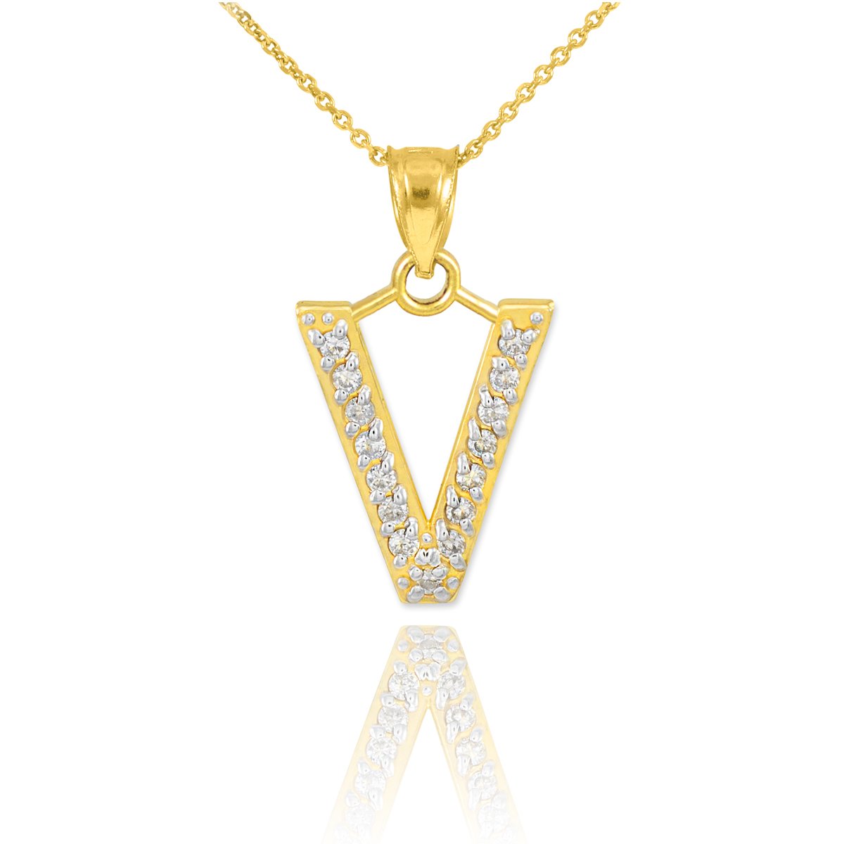 Sideways Crosses 10k Yellow Gold Diamond Initial Letter V Pendant Necklace, 22"