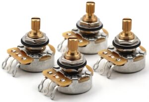 cts 500k pot, 500k potentiometer guitar potentiometer for volume and tone, short split shaft audio taper pots - set of four (4x) - 10% tolerance - taot the art of tone