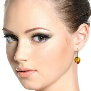 Galaxy Gold GG 14k Yellow Gold Leverback Earrings with Diamonds and Briolette Twisted Spiral Citrine