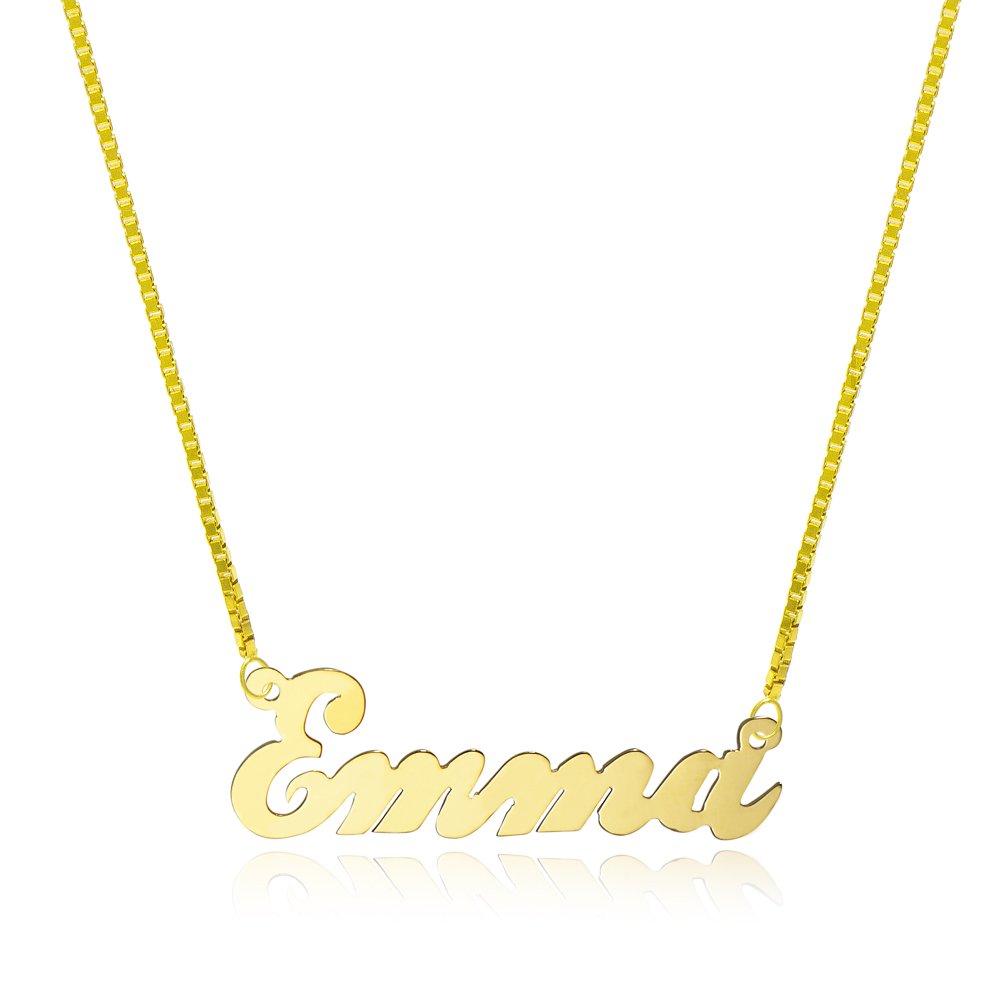 Win Jewelry 14K Yellow Gold Personalized Name Necklace - Style 2 (18 Inches, Box Chain)