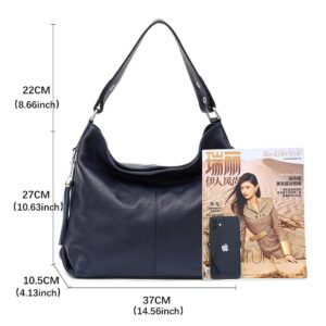 Fashion Soft Real Genuine Leather Tassel Women's Handbag Ladies Shoulder Tote Messenger Hobo Bag Purse Satchel Black White (Dark Blue)