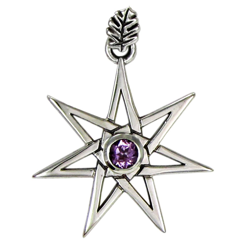 Moonlight Mysteries Sterling Silver Fairy Star Pendant - Faerie Star Septagram Jewelry with Amethyst Gemstone