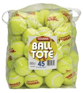 tourna pressureless tennis balls with vinyl tote (45 pack of balls)