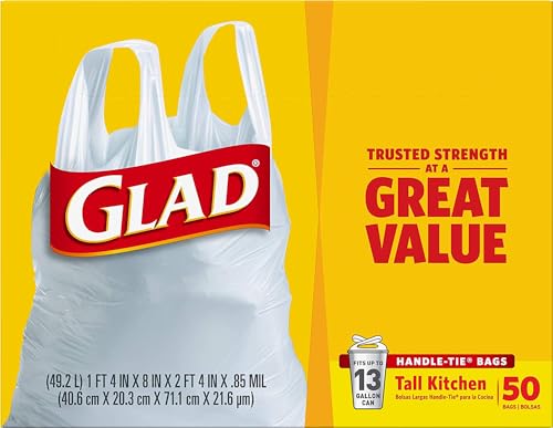 Glad 13 Gal. Tall Kitchen Handle-Tie Bags 50 ct (Pack of 4)