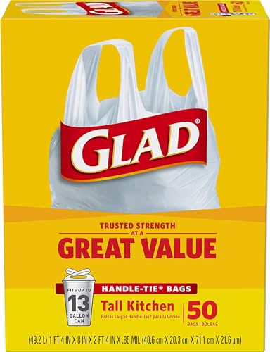 Glad 13 Gal. Tall Kitchen Handle-Tie Bags 50 ct (Pack of 4)