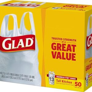 Glad 13 Gal. Tall Kitchen Handle-Tie Bags 50 ct (Pack of 4)