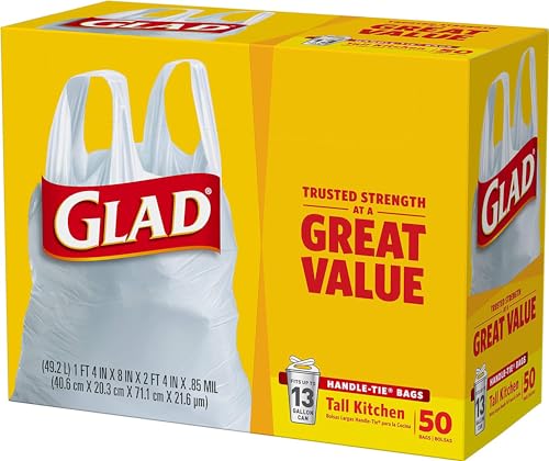 Glad 13 Gal. Tall Kitchen Handle-Tie Bags 50 ct (Pack of 4)