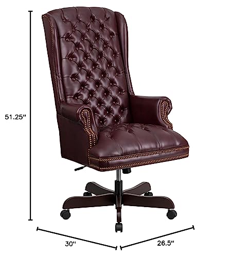 Flash Furniture High Back Traditional Fully Tufted Brown LeatherSoft Executive Swivel Ergonomic Office Chair with Arms