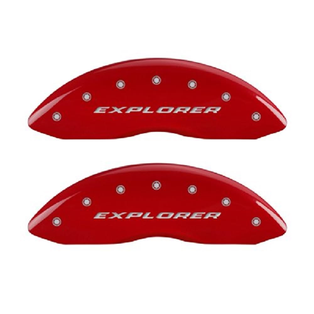 MGP Caliper Covers - Brake Caliper Covers 2011-2019 Ford Explorer (HD Brakes) Front and Rear Set - Explorer Logo - Red