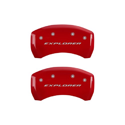 MGP Caliper Covers - Brake Caliper Covers 2011-2019 Ford Explorer (HD Brakes) Front and Rear Set - Explorer Logo - Red