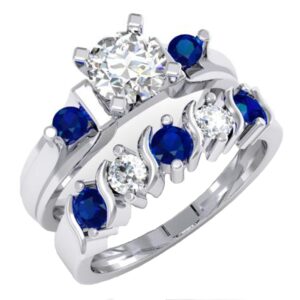 dazzlingrock collection 1.85 carat (cttw) 10k blue & white sapphire 3 stone engagement ring set, white gold, size 7