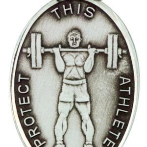 Sterling Silver Saint Sebastian Male Weight Lifting Sports Athlete Medal, 1 1/16 Inch