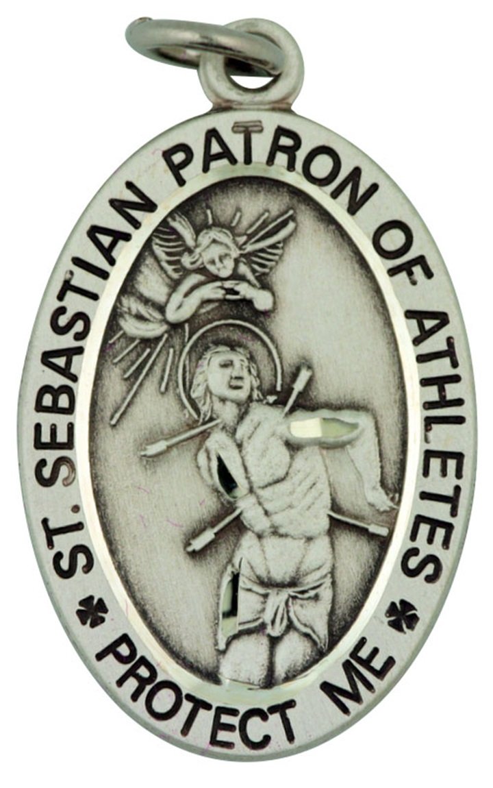 Sterling Silver Saint Sebastian Male Weight Lifting Sports Athlete Medal, 1 1/16 Inch