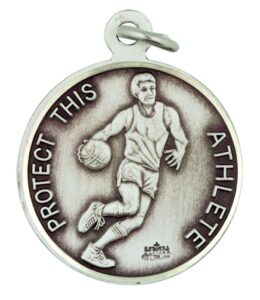 religious gifts sterling silver saint st sebastian basketball sports athlete medal pendant, 15/16 inch