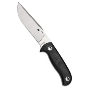 spyderco bradley bowie fixed blade knife - black g-10 handle with plainedge, full-flat grind, psf27 steel blade - includes boltaron sheath - fb33gp