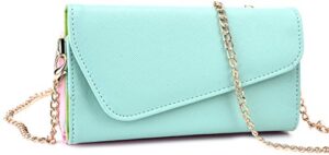 kroo clutch wallet with wristlet and crossbody strap for smartphones or phablets up to 5.7 inch - carrying case - frustration-free packaging - teal and pink