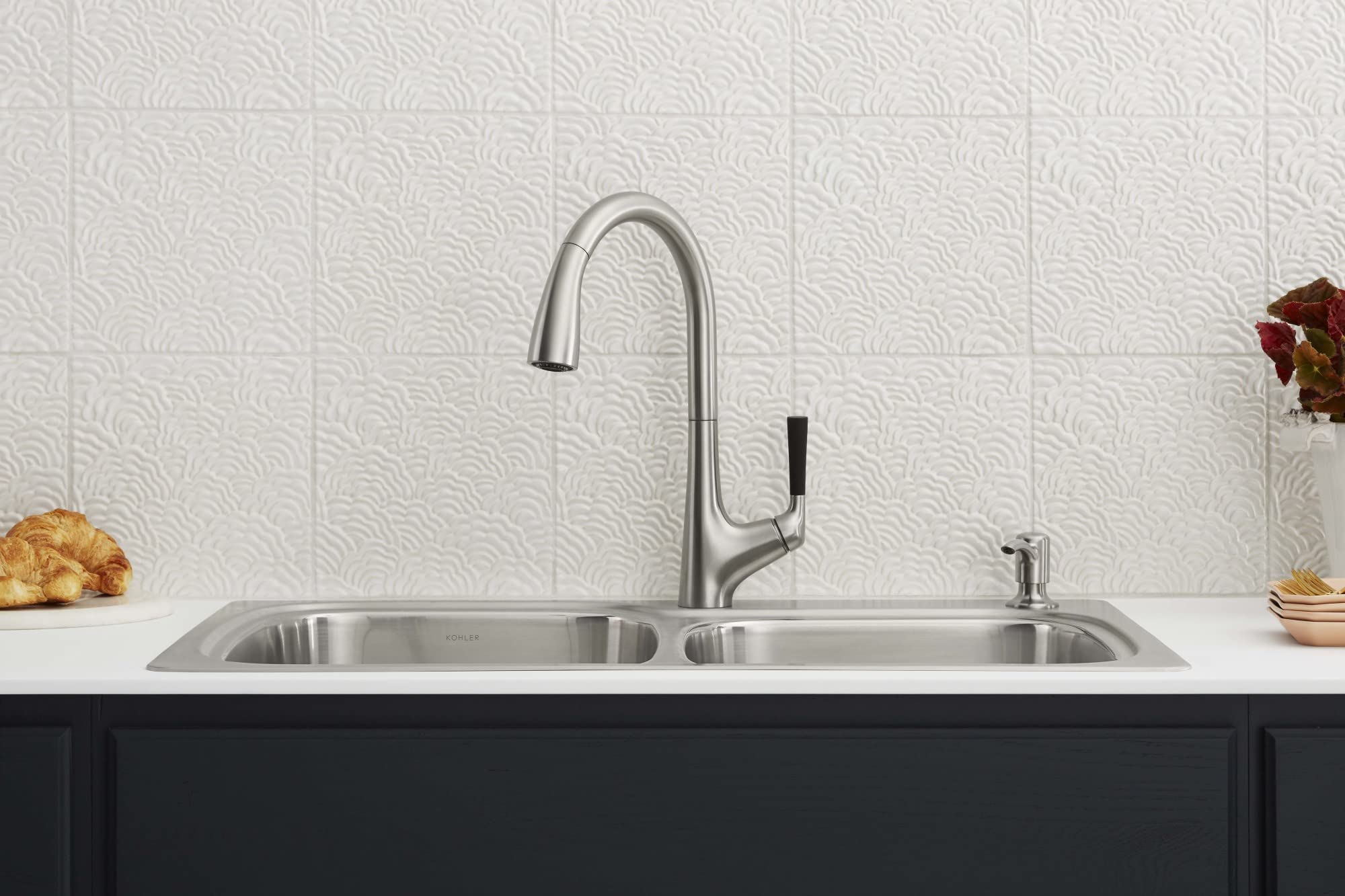 Kohler K-R562-SD-VS Malleco Pull-down Kitchen Sink Faucet with Soap/Lotion Dispenser, Vibrant Stainless