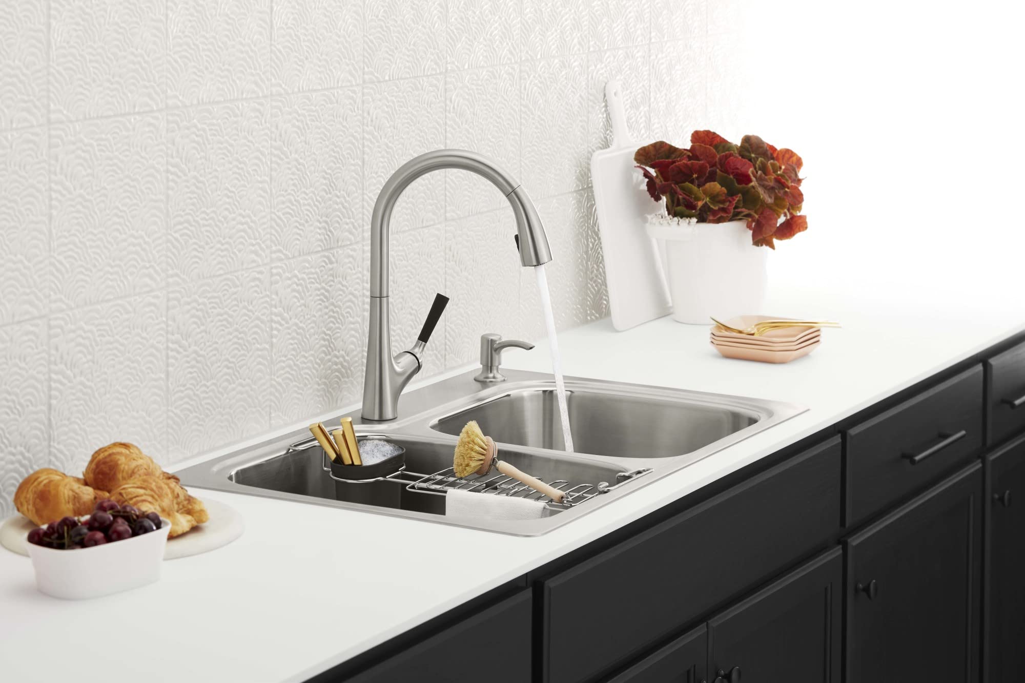 Kohler K-R562-SD-VS Malleco Pull-down Kitchen Sink Faucet with Soap/Lotion Dispenser, Vibrant Stainless