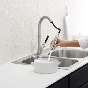 Kohler K-R562-SD-VS Malleco Pull-down Kitchen Sink Faucet with Soap/Lotion Dispenser, Vibrant Stainless