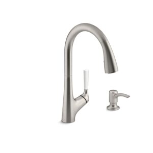 Kohler K-R562-SD-VS Malleco Pull-down Kitchen Sink Faucet with Soap/Lotion Dispenser, Vibrant Stainless