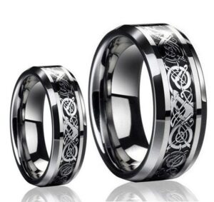 2 rings his & her's 8mm/6mm dragon design tungsten carbide wedding band ring set, sizes 5-14 including half sizes .please e-mail sizes