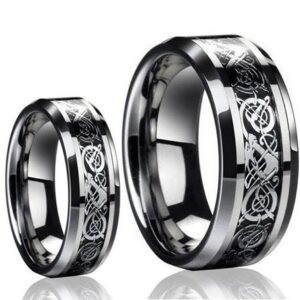 2 Rings His & Her's 8mm/6mm Dragon Design Tungsten Carbide Wedding Band Ring Set, Sizes 5-14 Including Half Sizes .Please E-mail Sizes