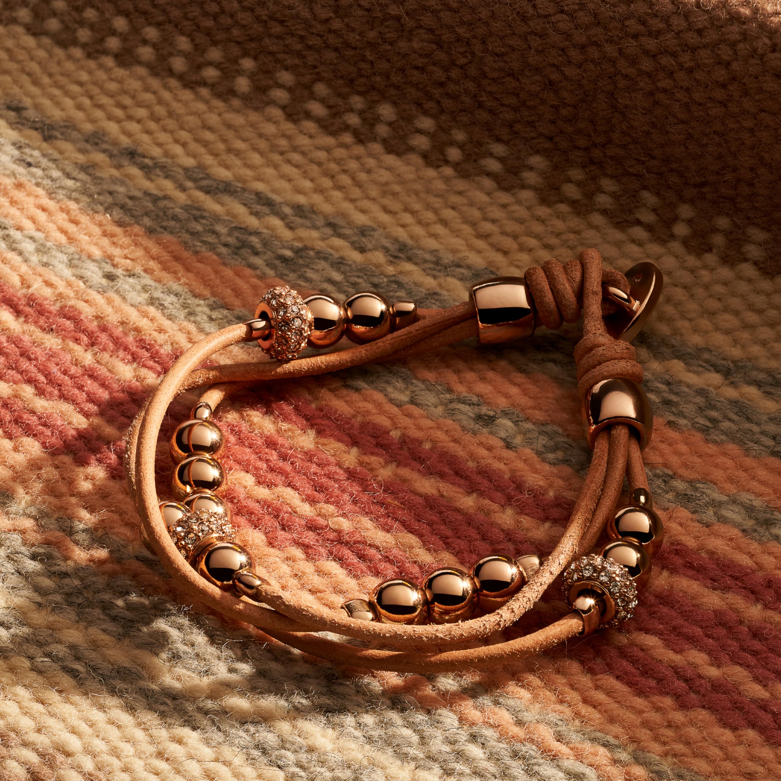 Fossil Women's Leather Bracelet, Color: Rose Gold/Tan (Model: JA6539791)