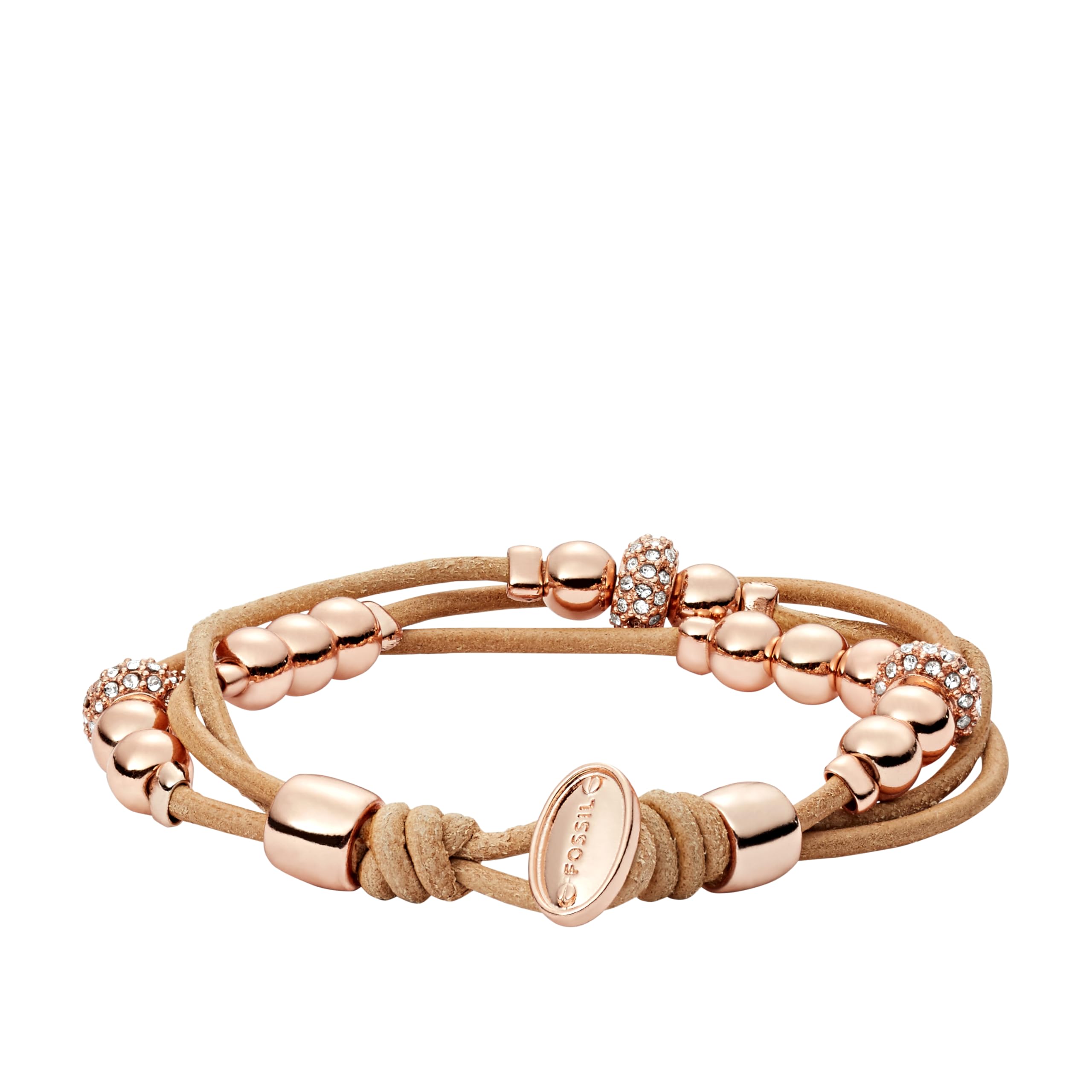 Fossil Women's Leather Bracelet, Color: Rose Gold/Tan (Model: JA6539791)