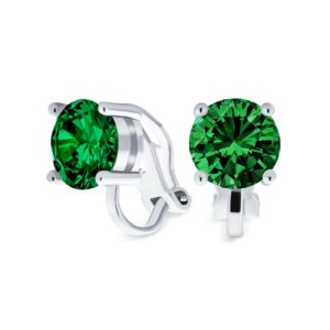 2ct green brilliant cut solitaire round cubic zirconia cz clip on stud earrings simulated emerald silver plated brass