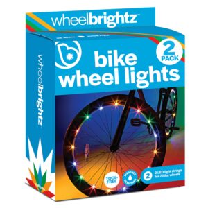 brightz wheelbrightz 2-pack bike wheel lights, multicolor - led bike lights for tires - bike lighting parts & accessories - outdoor summer fun for boys and girls