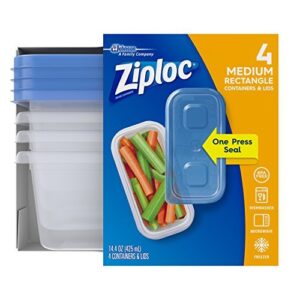 ziploc food storage meal prep containers reusable for kitchen organization, smart snap technology, dishwasher safe, mini rectangle, 4 count