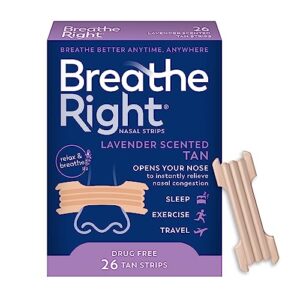 breathe right nasal strips lavender scent extra strength tan nasal strips help stop snoring drug-free snoring solution & nasal congestion relief caused by colds & allergies 26ct (packaging may vary)