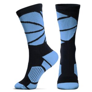 chalktalksports basketball sock | athletic mid calf woven socks | basketball wrap | black & carolina blue