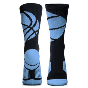 ChalkTalkSPORTS Basketball Sock | Athletic Mid Calf Woven Socks | Basketball Wrap | Black & Carolina Blue