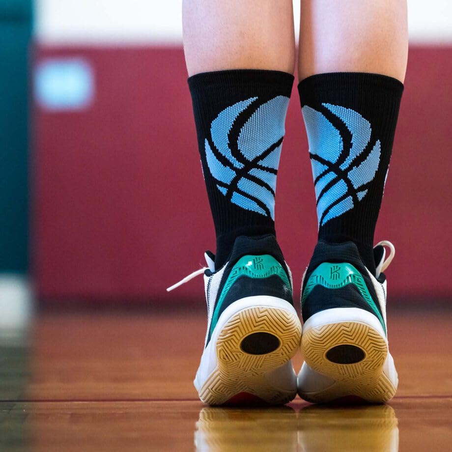 ChalkTalkSPORTS Basketball Sock | Athletic Mid Calf Woven Socks | Basketball Wrap | Black & Carolina Blue