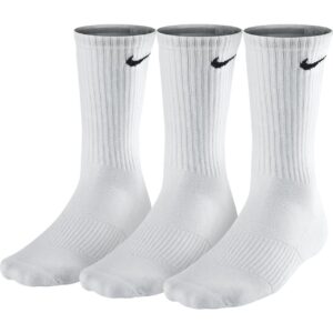 nike unisex performance cushion crew training socks (3 pairs), white, large