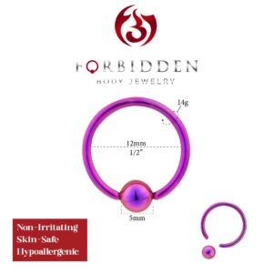 Forbidden Body Jewelry Purple IP Plated Captive Bead Hoop Ring Surgical Steel CBR 14G 1/2 Inch