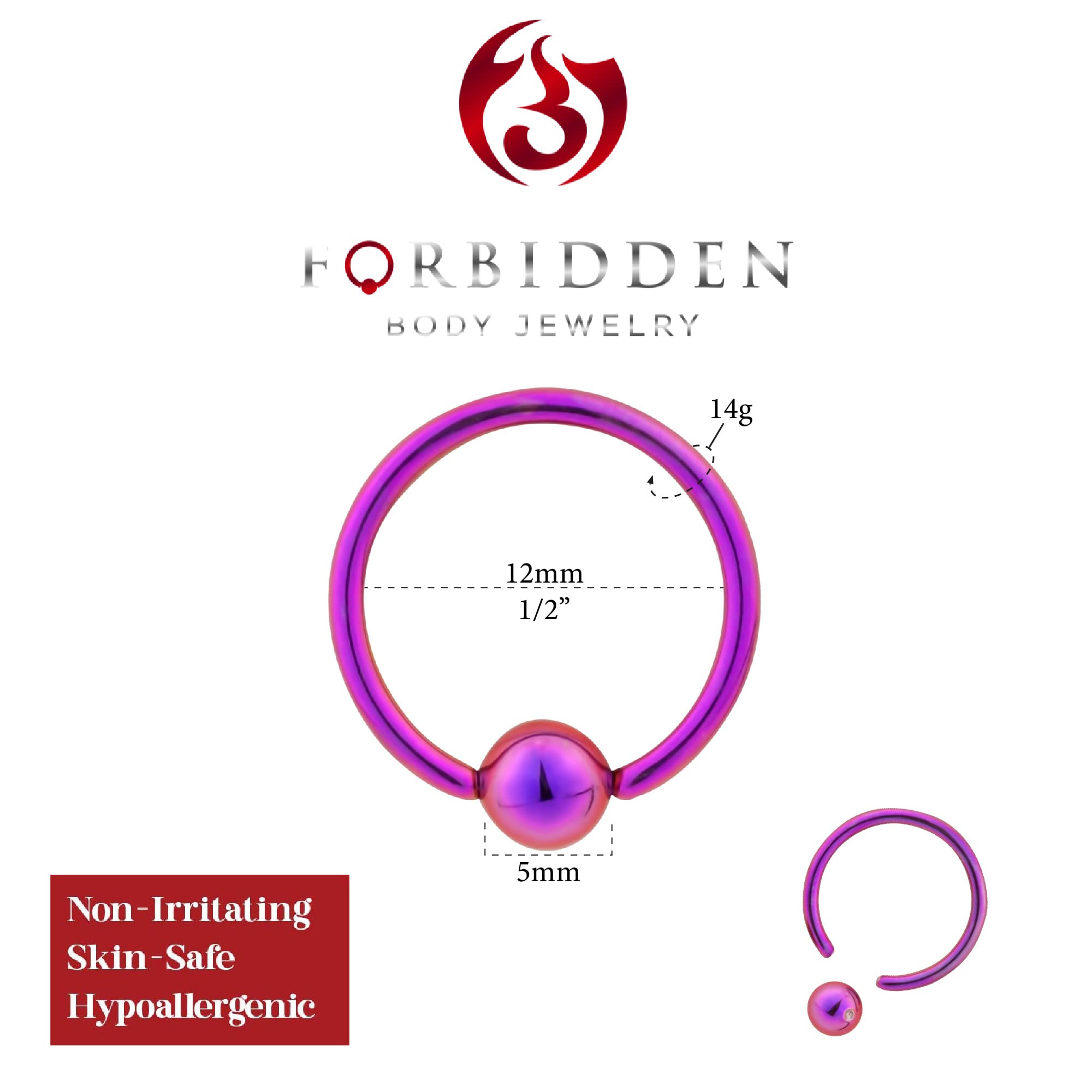 Forbidden Body Jewelry Purple IP Plated Captive Bead Hoop Ring Surgical Steel CBR 14G 1/2 Inch