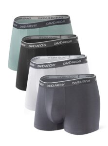 david archy mens trunks underwear soft breathable rayon made from bamboo trunk no fly pouch 4-pack l 2.5''