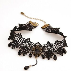 Charm.L Grace Black Lace Gothic Lolita Pendant Choker Necklace Earrings Set