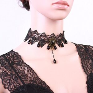 Charm.L Grace Black Lace Gothic Lolita Pendant Choker Necklace Earrings Set